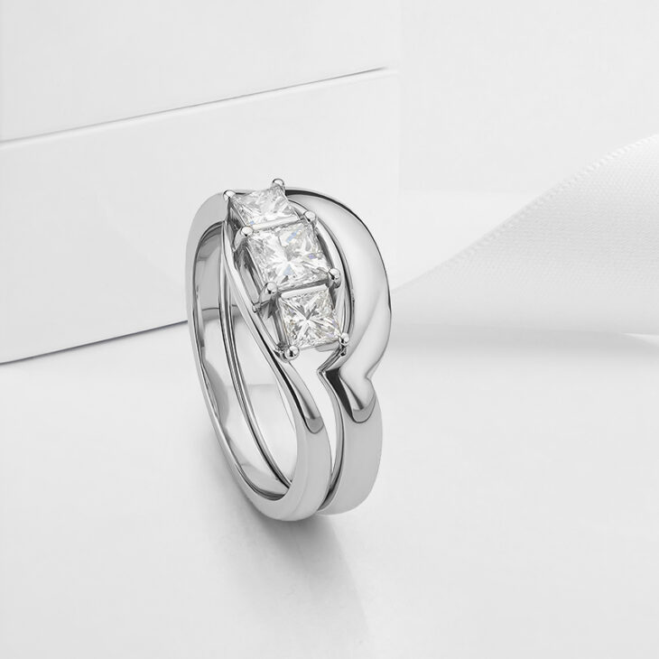 Shaped Wedding Bands for Three Stone Engagement Rings