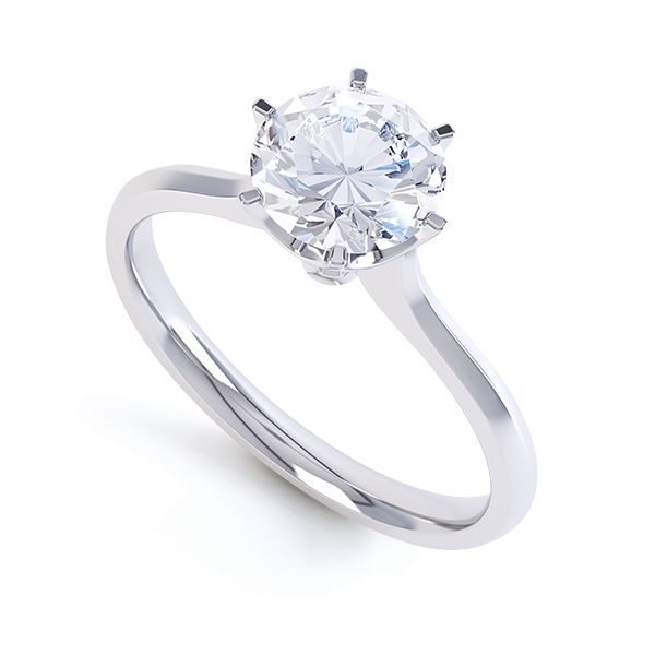 Tall Fluted 6 Claw Round Solitaire Engagement Ring