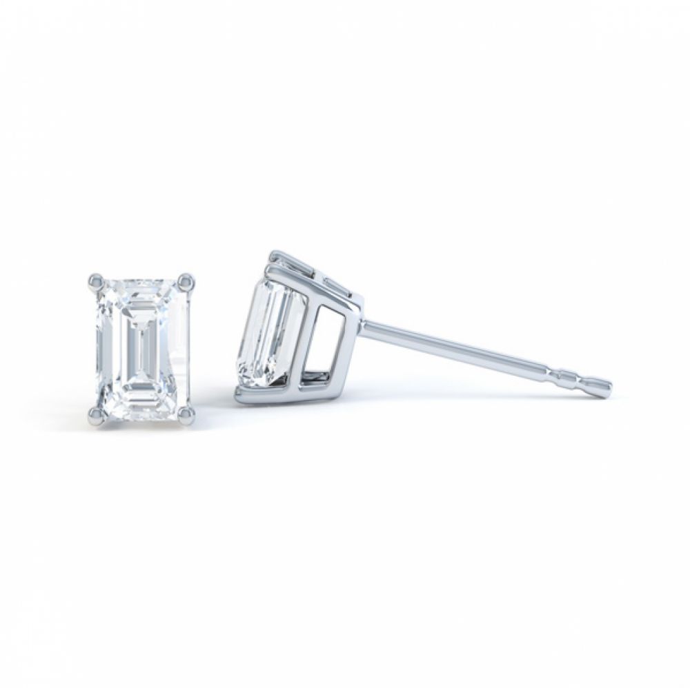 4 Claw Emerald Cut Diamond Stud Earrings