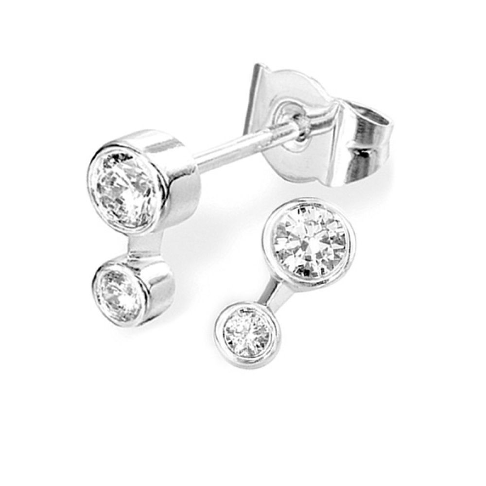 2 Stone Bezel Set Round Diamond Earrings