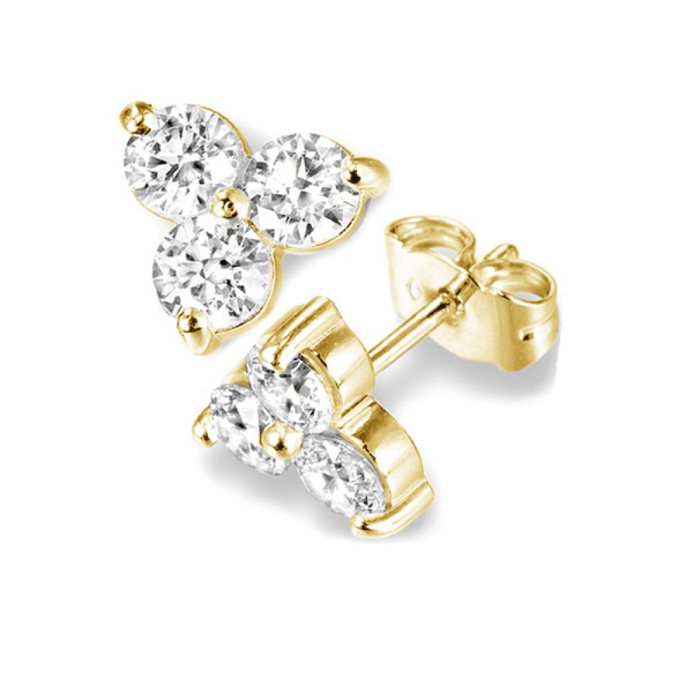 3 Stone Trilogy Style Cluster Earrings | 3 Diamond Earrings