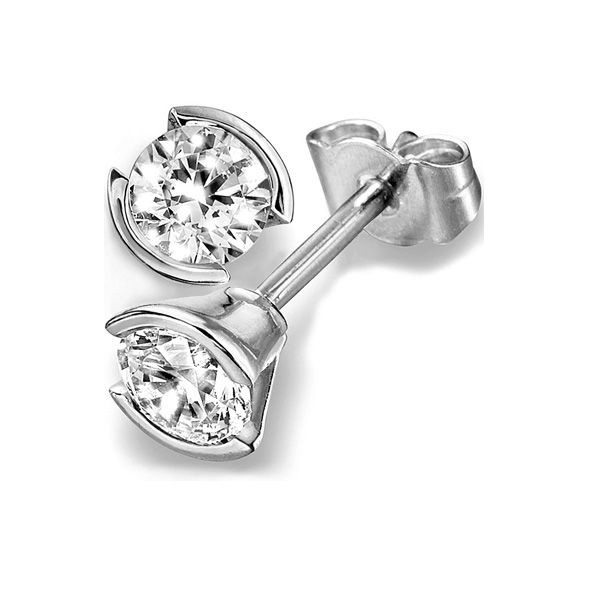 Part Bezel Round Brilliant Diamond Stud Earrings