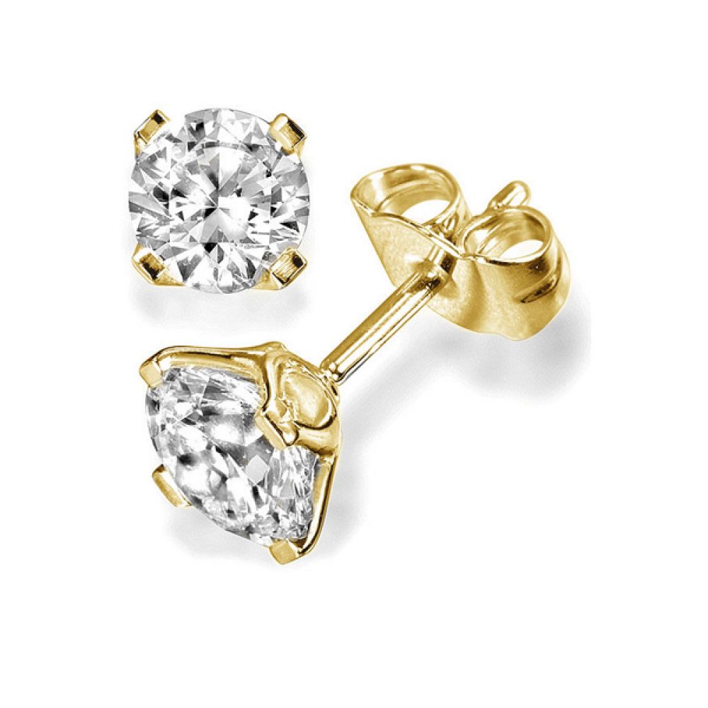 4 Claw Round Diamond Earrings Crown Setting