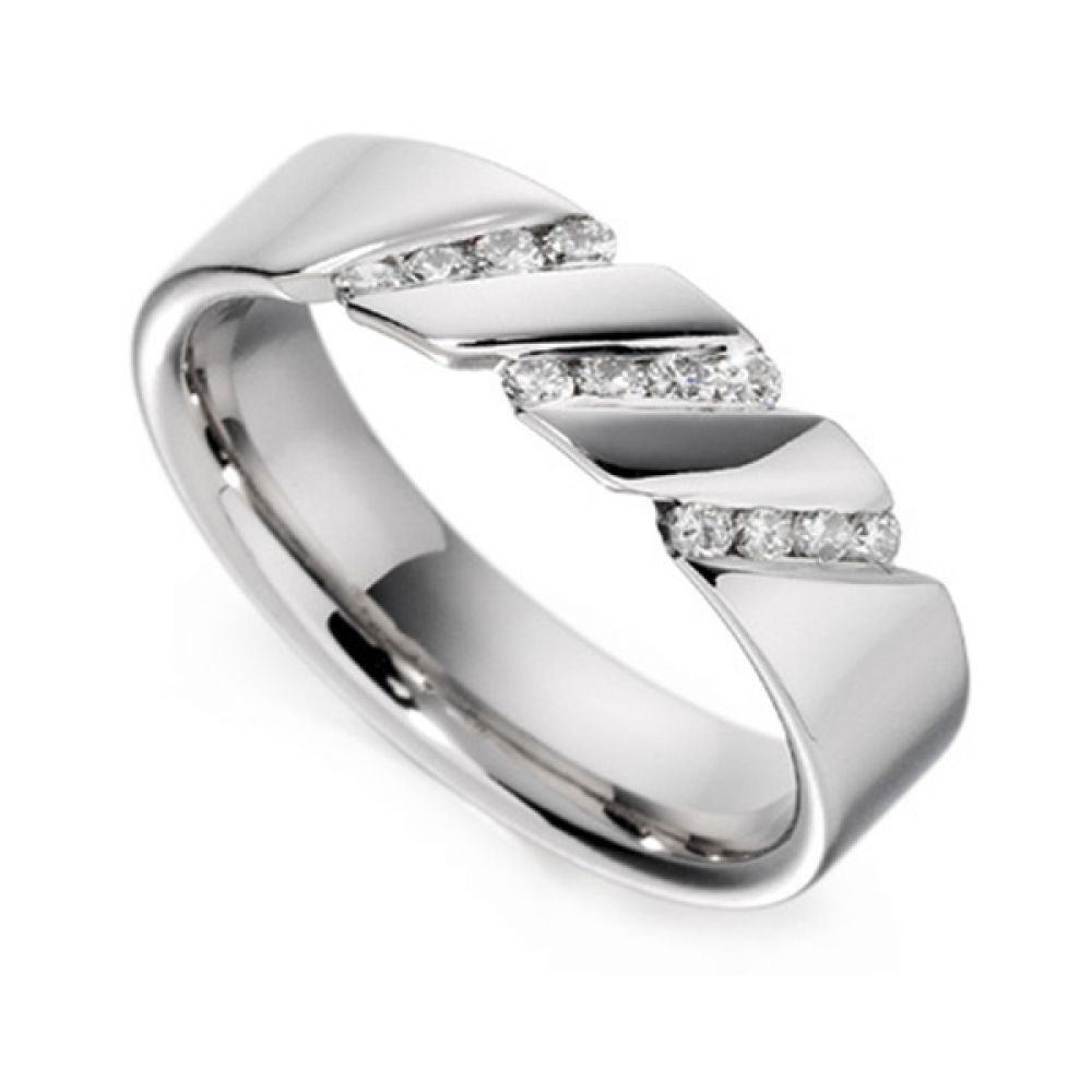 5mm 18ct White Gold Diagonal Channel Set Diamond Wedding Ring