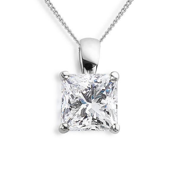 Square Diamond Necklace 925 Sterling Silver Small Square Shiny Diamond