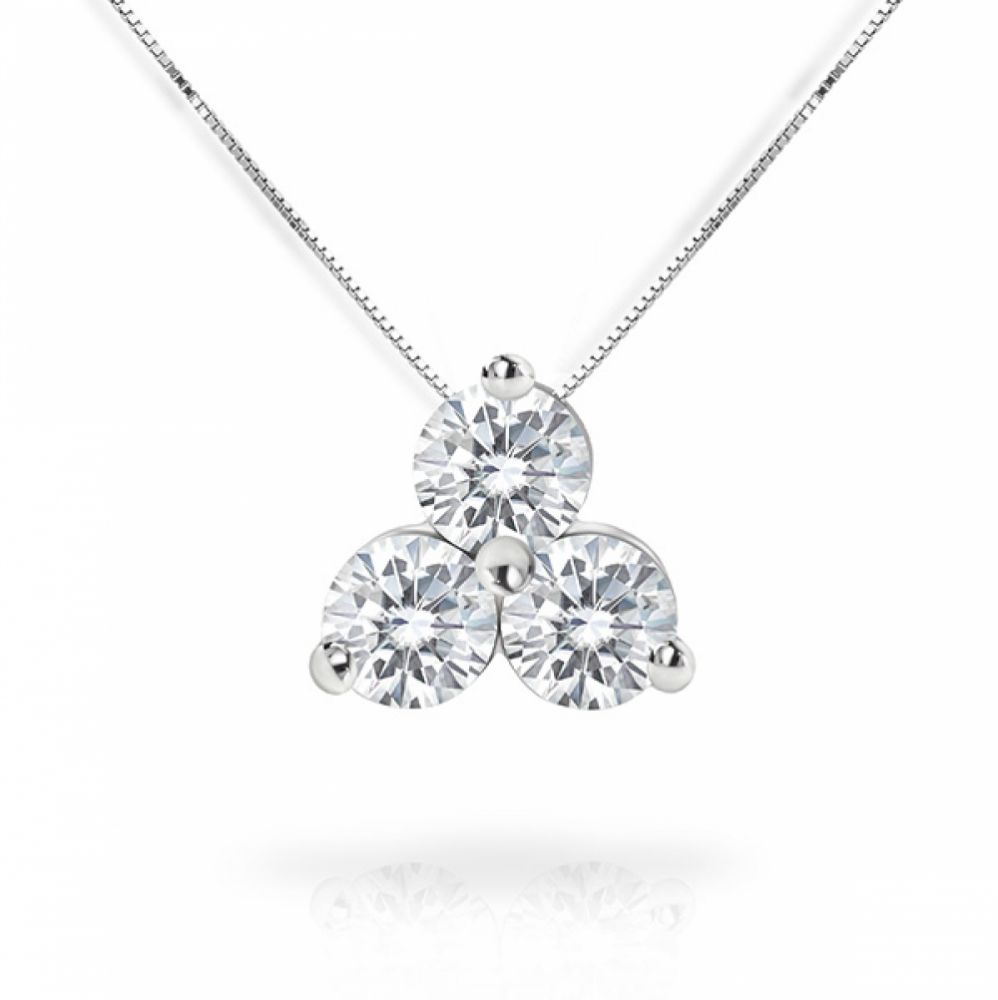 3 Diamond Necklace - Three Stone Diamond Cluster Pendant