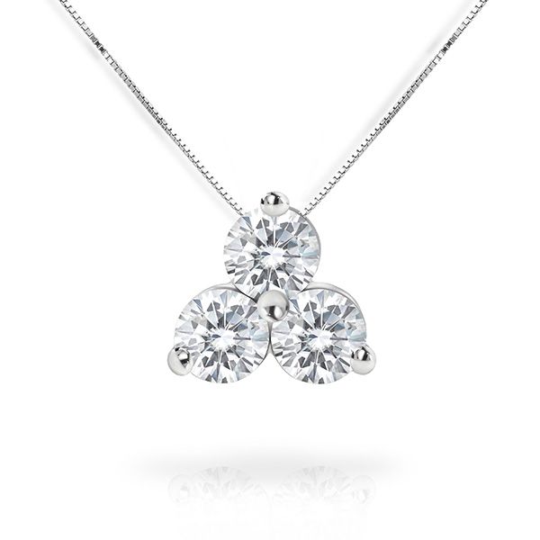 3 Diamond Necklace - Three Stone Diamond Cluster Pendant