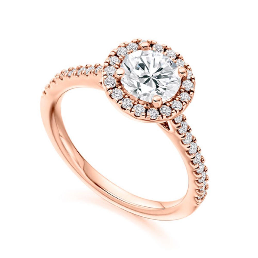 Round Diamond Halo Ring with Diamond Shoulders