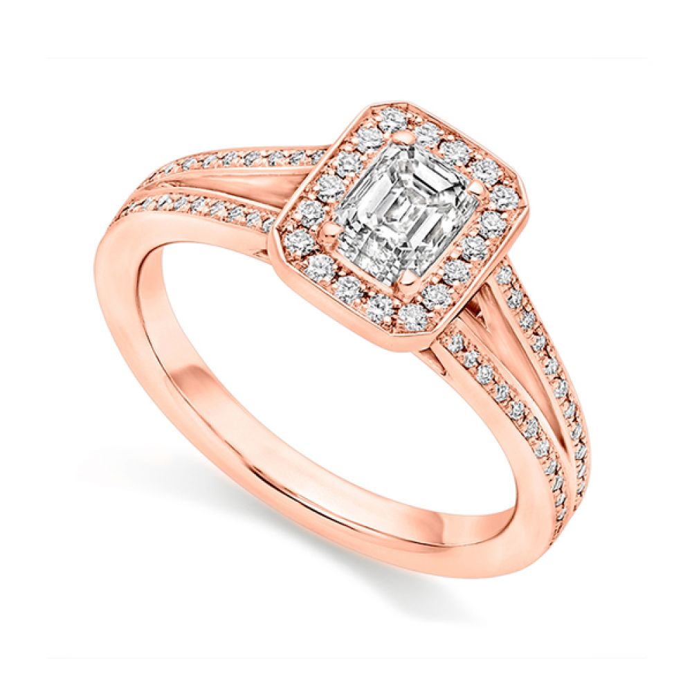 Emerald Cut Diamond Ring with Double Diamond Shoulders