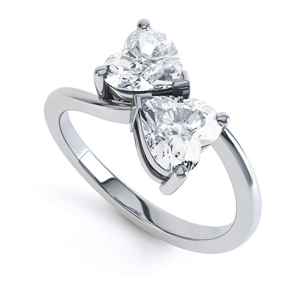 Two Stone Heart Shaped Diamond Engagement Ring