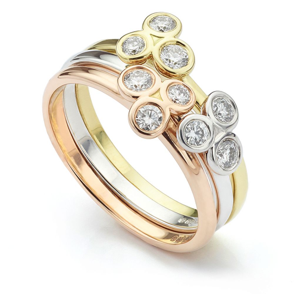 Rose, White and Yellow Gold Trilogy Stacking Rings