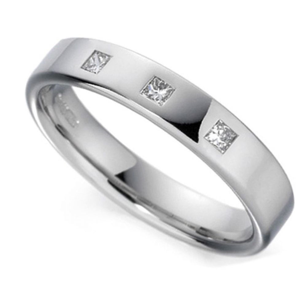 3 Stone Flush Set Princess Diamond Wedding Ring