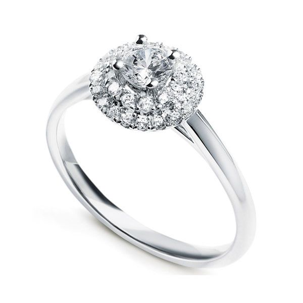 4 Claw Diamond Ring - Tiered Twin Diamond Halo
