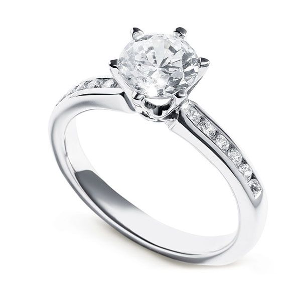 Tiffany Style 6 Claw Solitaire - Diamond Shoulders