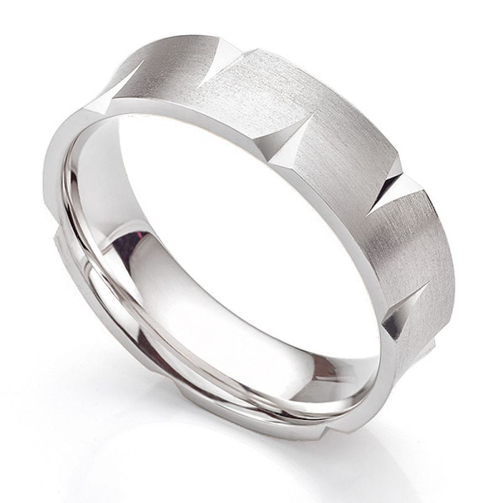 Trident Wedding Ring - 6mm Concave Patterned Band