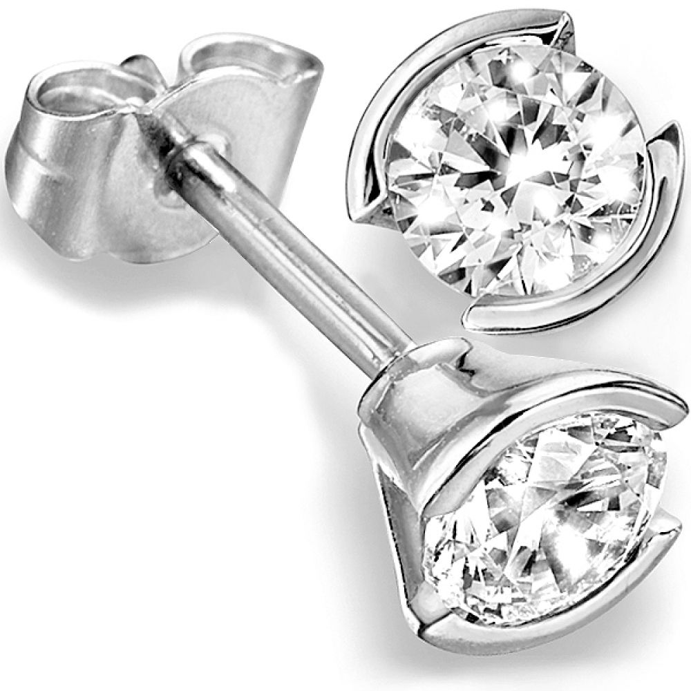 Part Bezel Round Diamond Stud Earrings