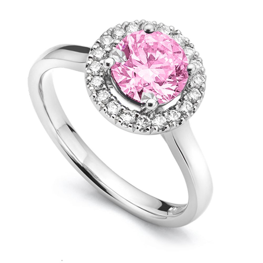 Pink Sapphire & Diamond Halo Engagement Ring