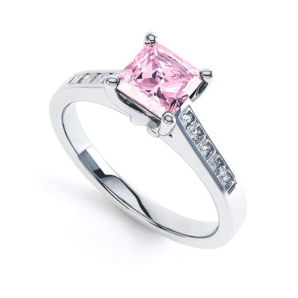 Square Pink Sapphire & Diamond Engagement Ring