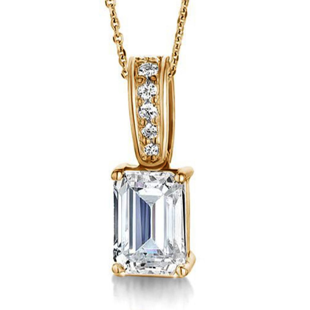 Emerald Cut Diamond Pendant With Diamond Loop