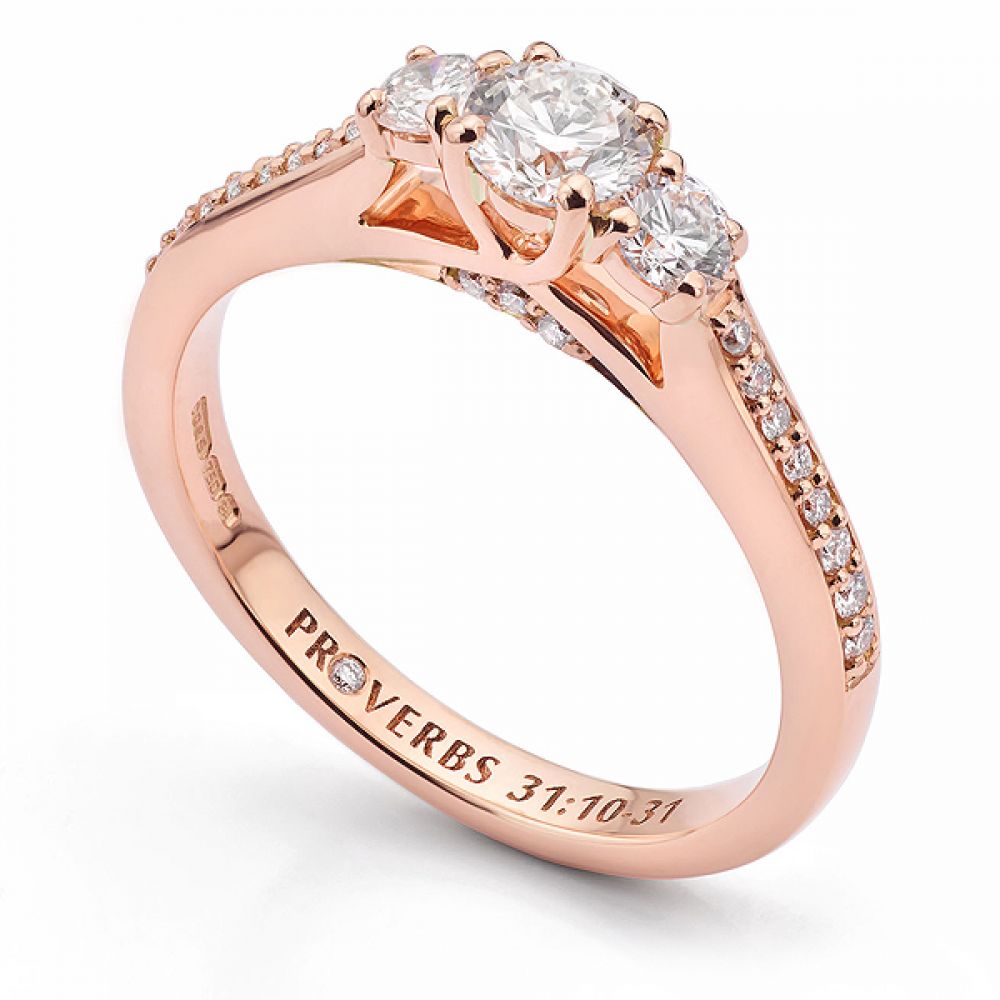 Engraved Rose Gold Diamond Trilogy Ring with Secret Diamond