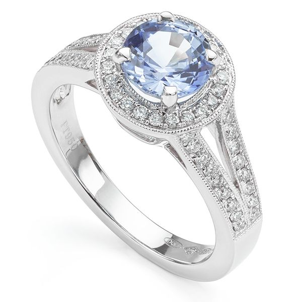Bespoke Pale Blue Sapphire and Diamond Halo Engagement Ring