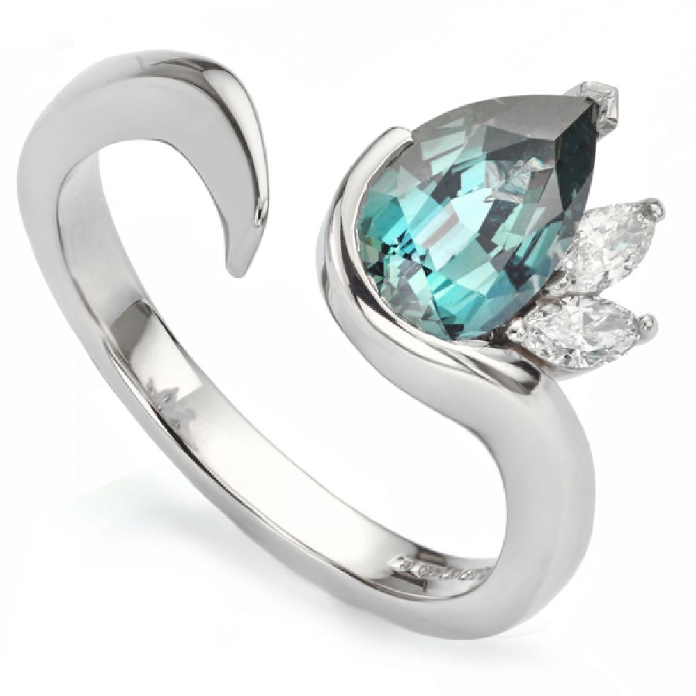 Bespoke Pear Shaped Green Sapphire & Diamond Ring