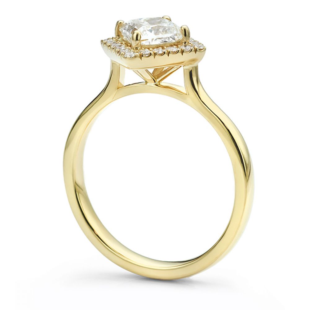 Yellow Gold Halo Engagement Ring - Bespoke Princess Cut