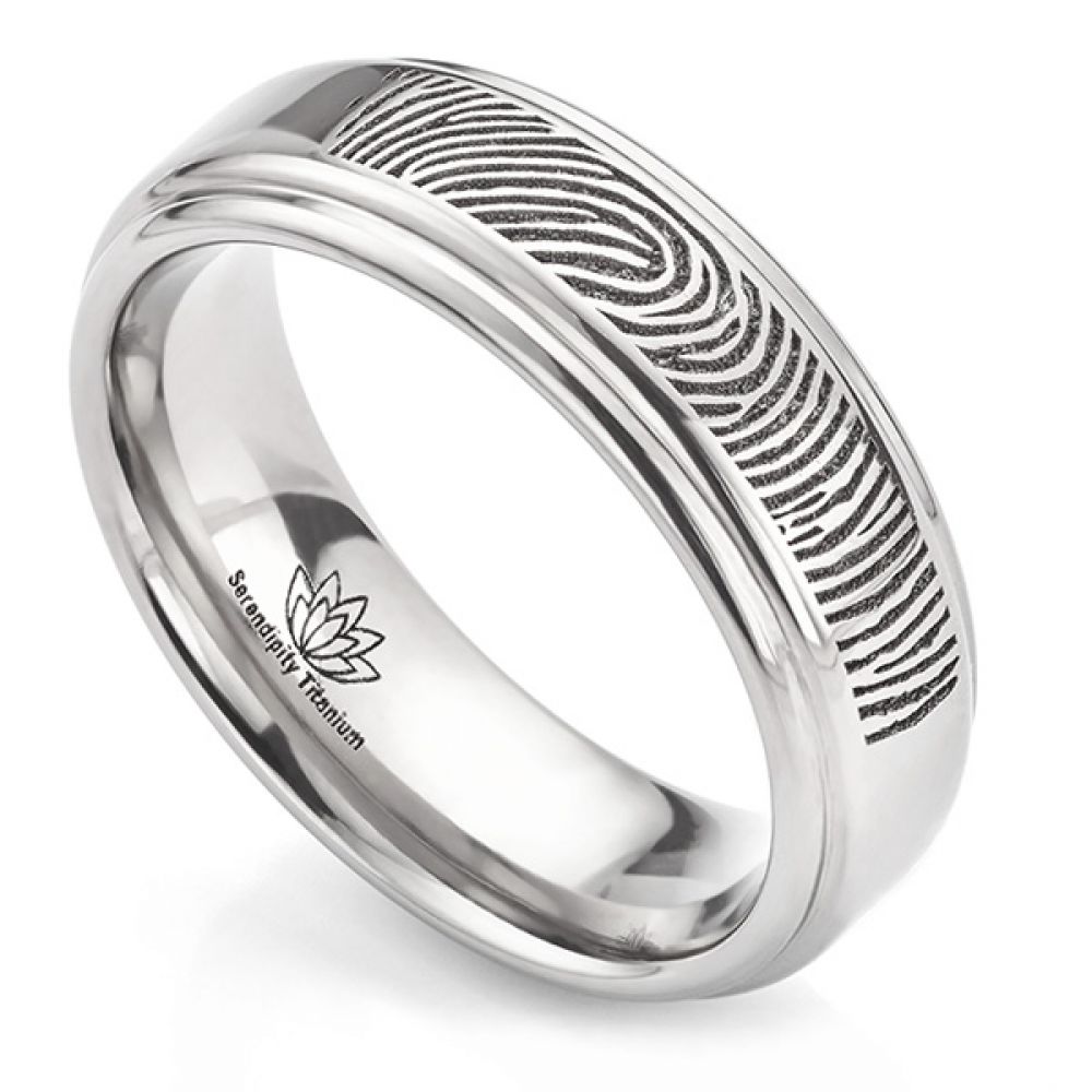 Edged Titanium Fingerprint Ring