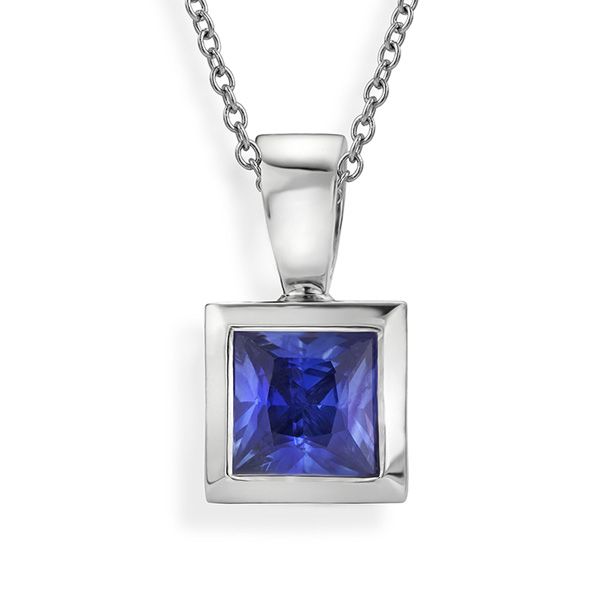 Square Blue Sapphire Necklace with Rub-over Setting
