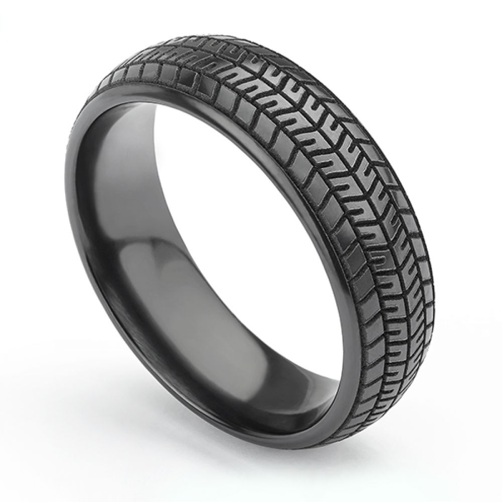 Black Tyre Wedding Ring - Moto Tyre Tread Wedding Ring