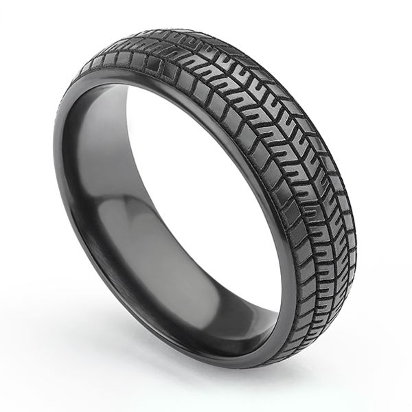 Black Tyre Wedding Ring - Moto Tyre Tread Wedding Ring