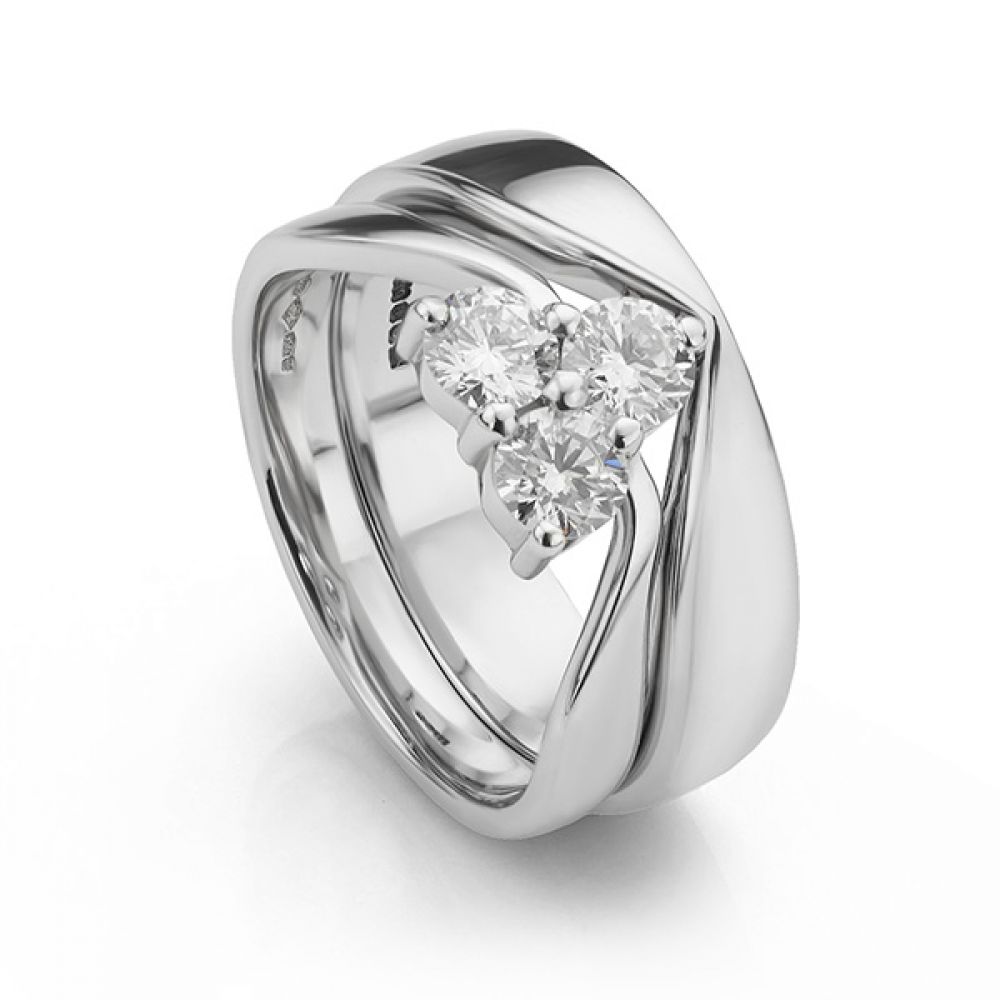 3 Stone Trilogy Diamond Cluster Engagement Ring