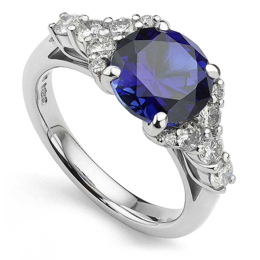 Blue Sapphire & Diamond Engagement Ring with Trellis Setting
