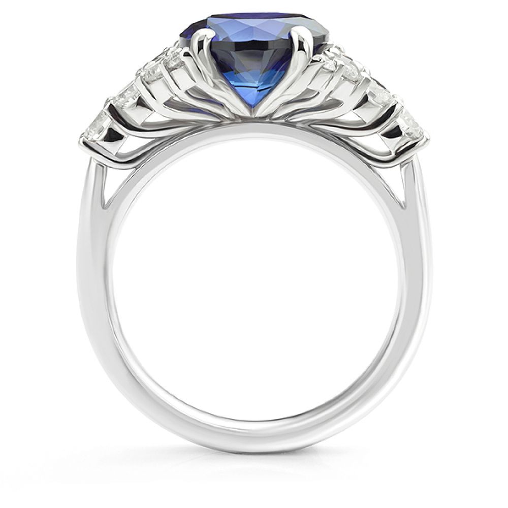 Blue Sapphire & Diamond Engagement Ring with Trellis Setting