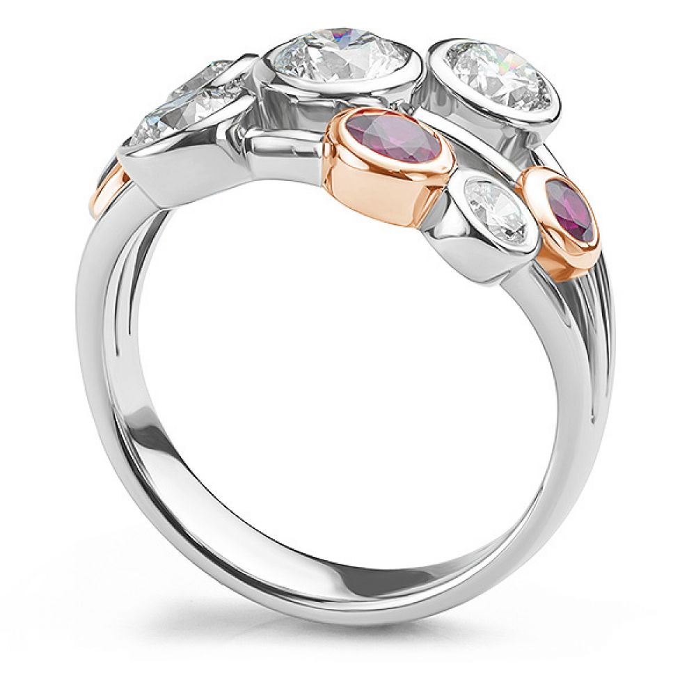 Diamond and Pink Sapphire Bubble Ring - Platinum and Rose Gold