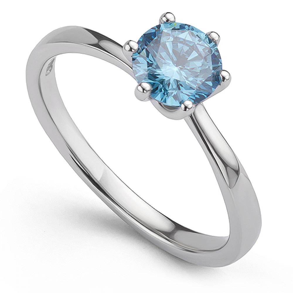 Blue Diamond Twist Ring - 6 Claw Platinum Twist Engagement Ring