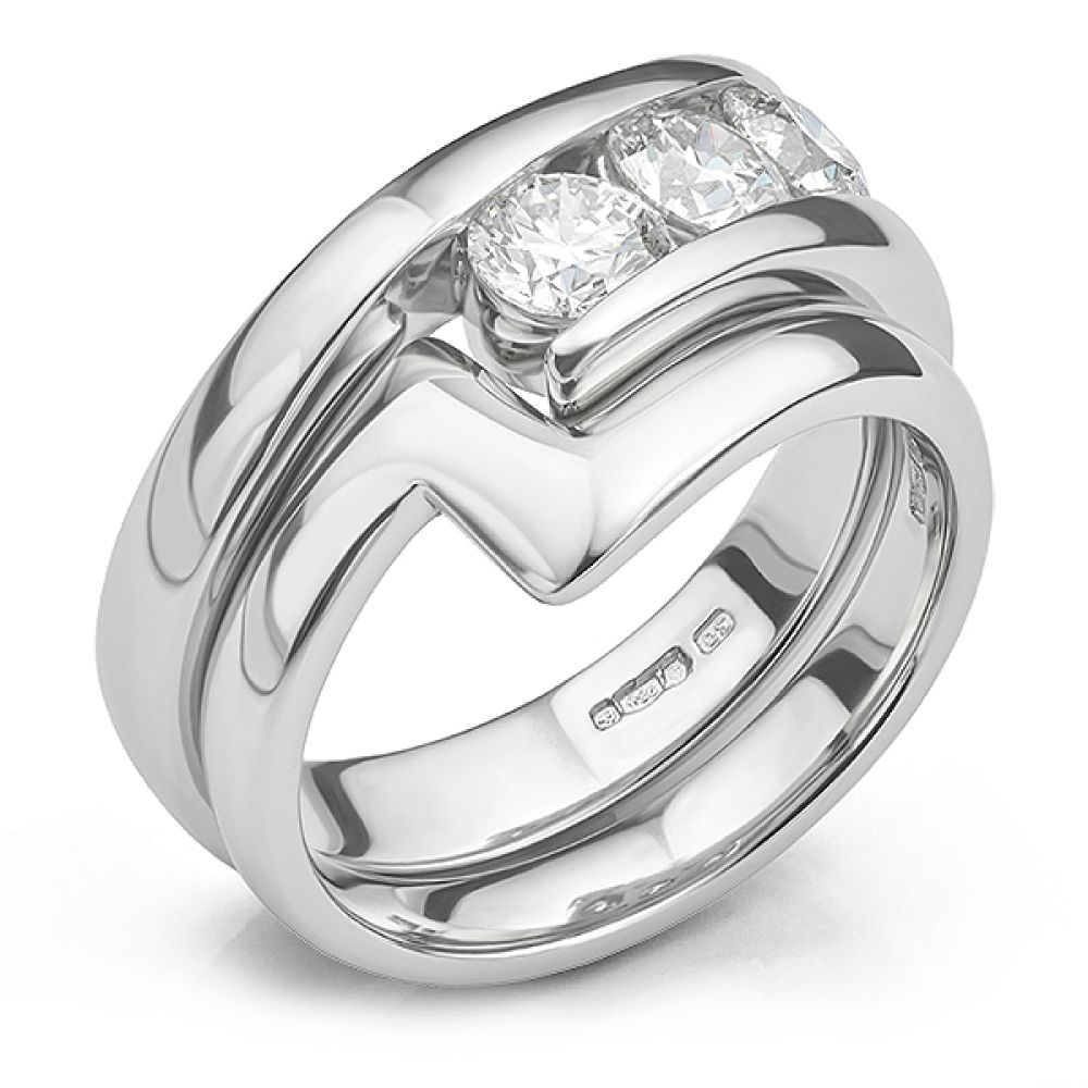 Shaped Wedding Band for 3 Stone Ring - Bespoke Shaped Wedding Ring