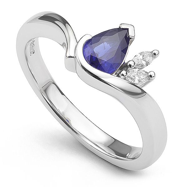 Pear Shaped Blue Sapphire and Marquise Diamond Ring