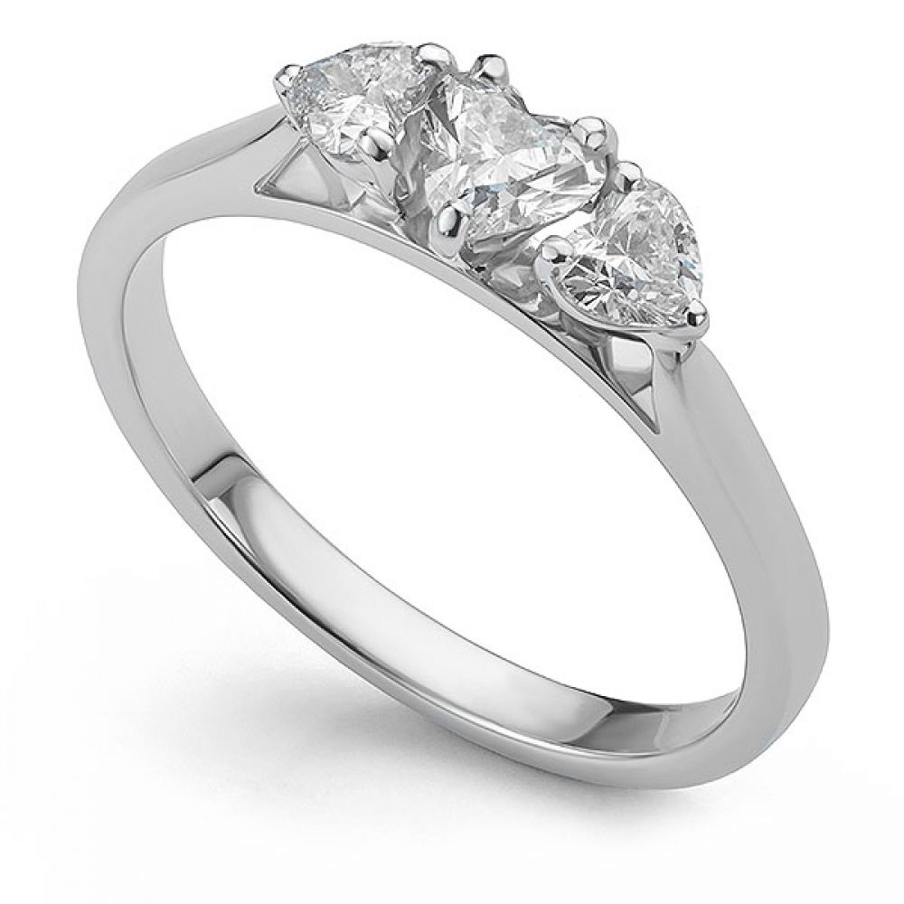 3 Stone Heart Diamond Ring - Heart Trilogy Engagement Ring