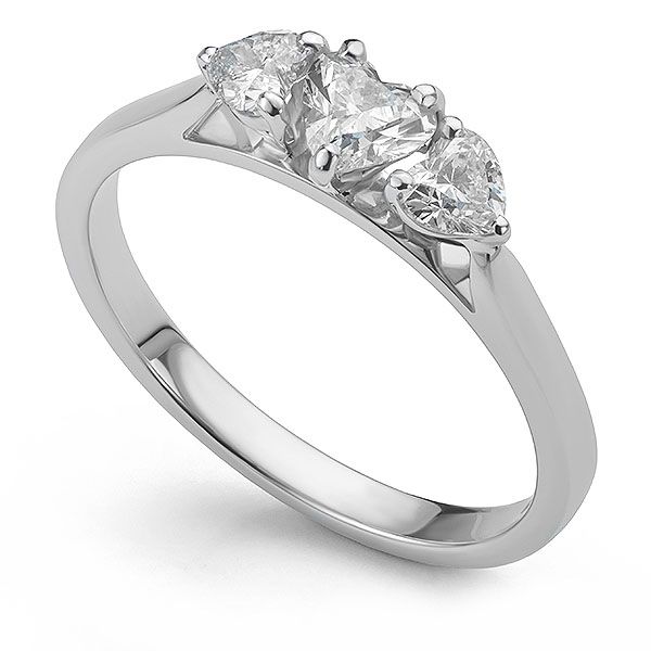 3 Stone Heart Diamond Ring - Heart Trilogy Engagement Ring