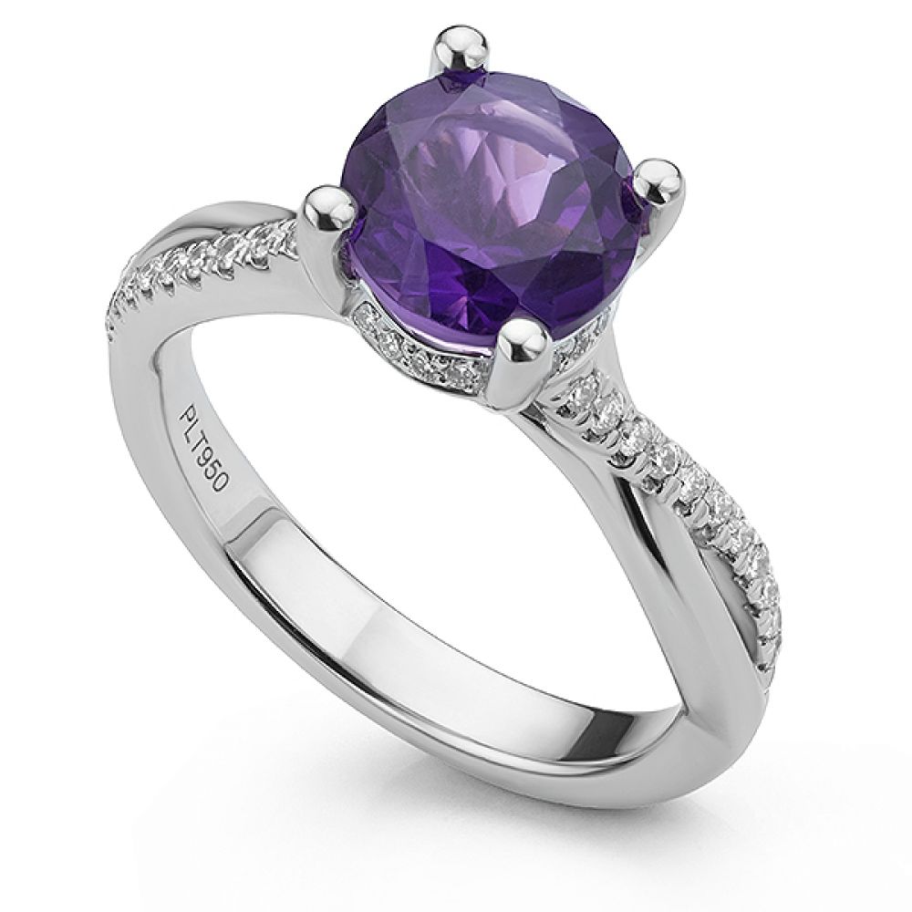 Bespoke Amethyst Engagement Ring with Interwoven Diamond Shoulders