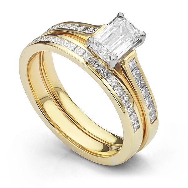 Emerald and Princess Cut Diamond Ring Set