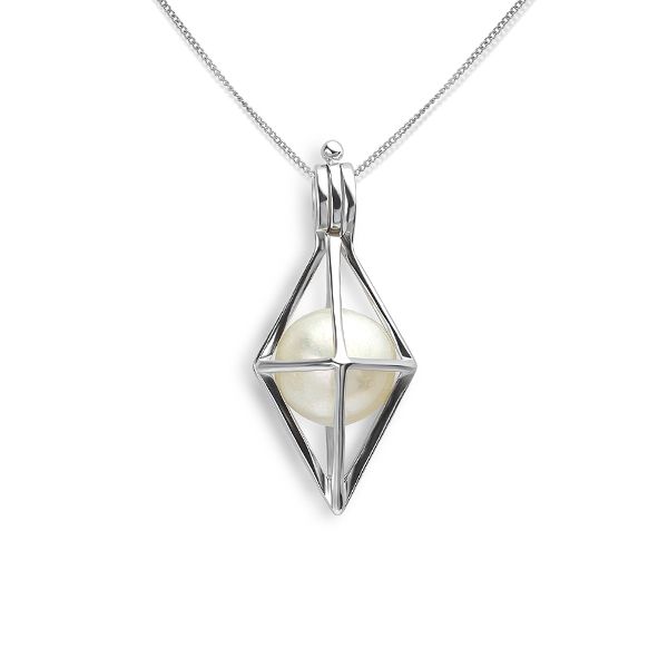 Diamond Shaped Pearl Cage - Hinged Pendant Necklace