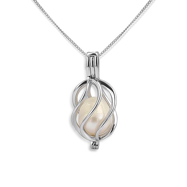 Silver Spiral Pearl Cage Pendant