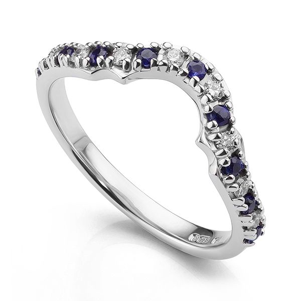 Vintage Blue Sapphire Shaped Wedding Ring with Diamonds