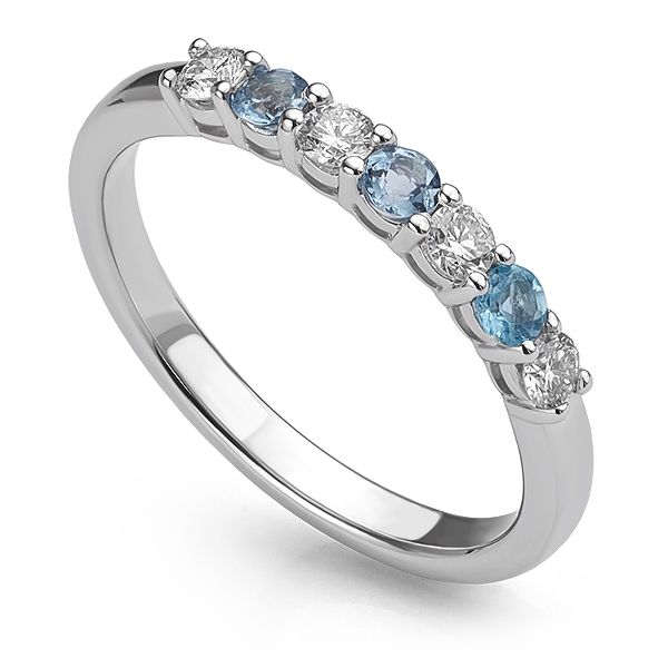 Platinum Aquamarine and Diamond Eternity Ring