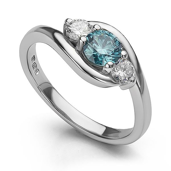 Blue Diamond Trilogy Ring - Bespoke Lab-Grown 3 Stone Diamond Ring