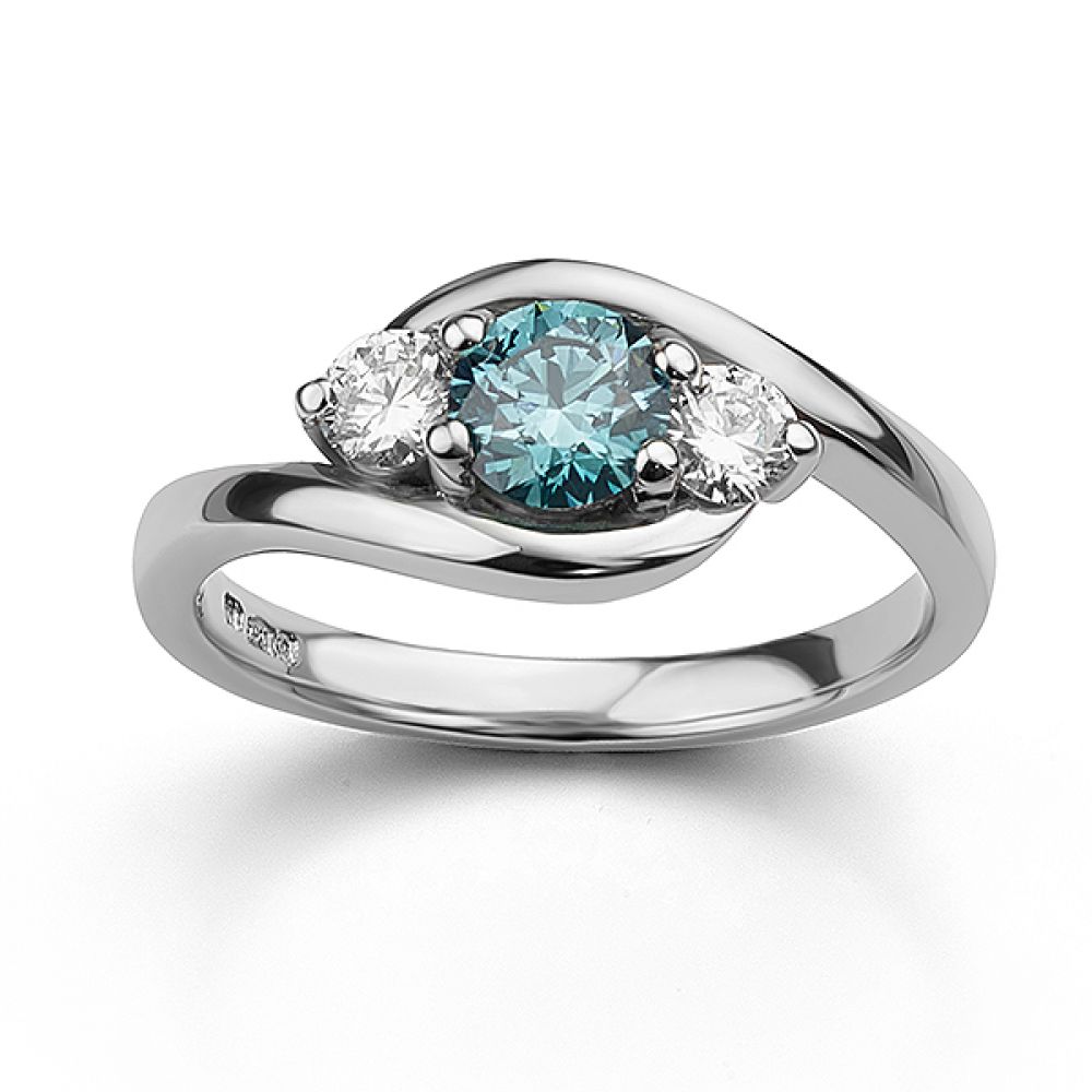 Blue Diamond Trilogy Ring - Bespoke Lab-Grown 3 Stone Diamond Ring