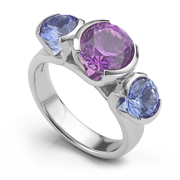 Purple and Blue Sapphire Trilogy Ring in Platinum