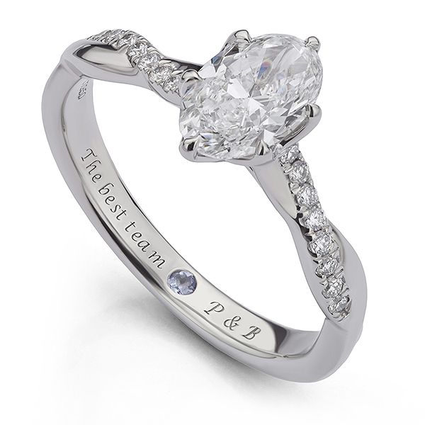Bespoke 1 Carat Oval Engagement Ring with Interwoven Diamond Shoulders